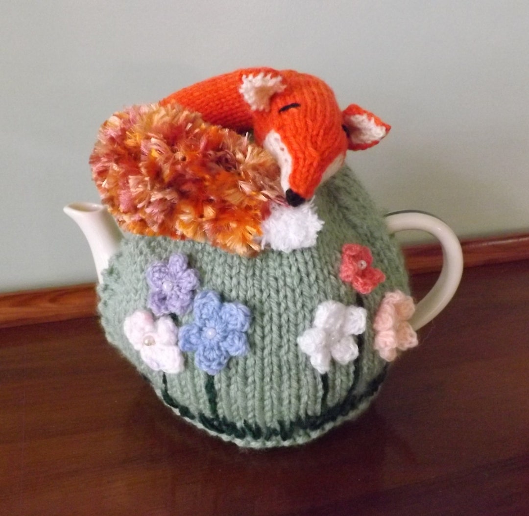 Hand Knitted Tea Cosy "sleeping Fox". Animal Lovers Gift, Fox Tea Cosy ...