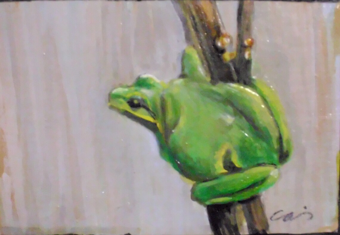 Green Tree Frog Mini Acrylic Painting 2" X 3" With Frame - Etsy