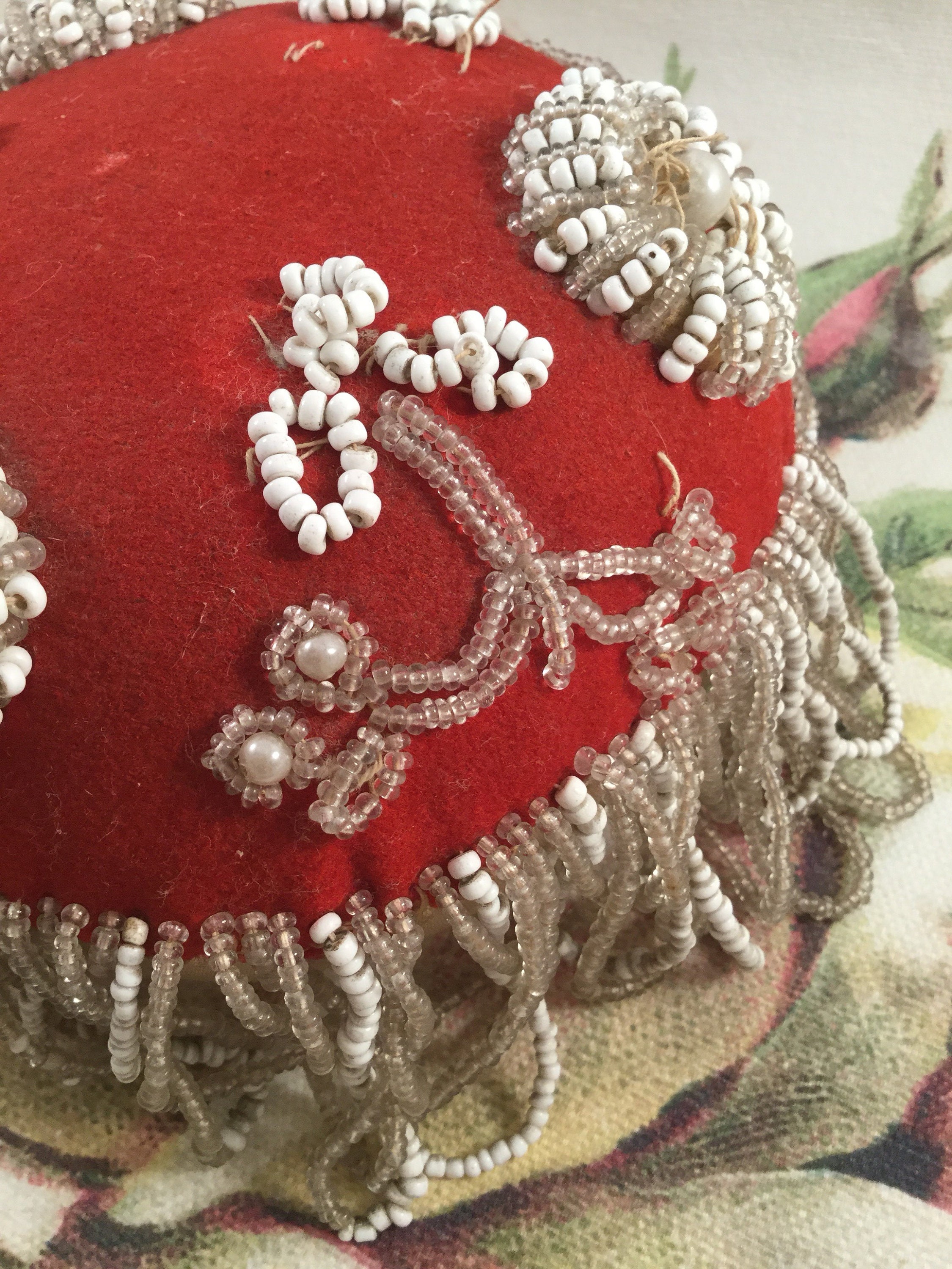 Antique Victorian Vintage Large Beaded Sewing Pin Cushion With Pearl ...