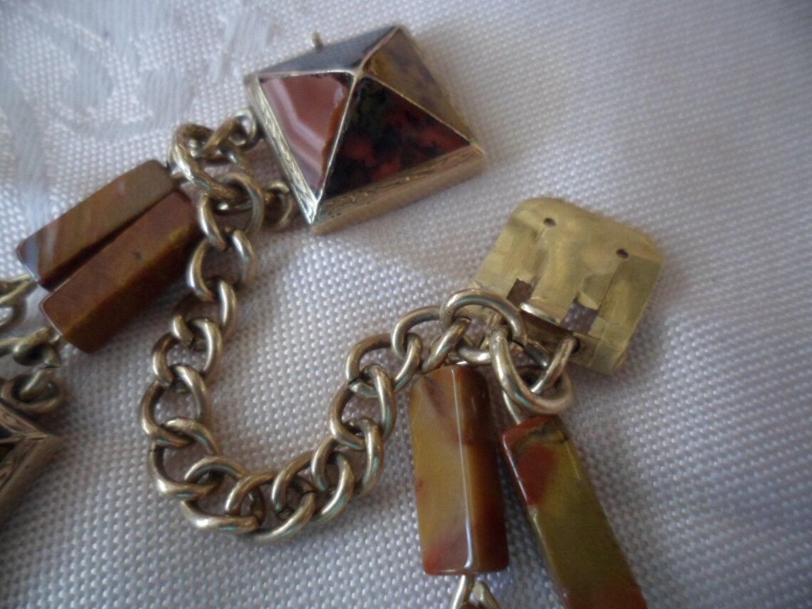 Fine Antique Victorian Vintage 9ct Gold Scottish Agate Bracelet With ...