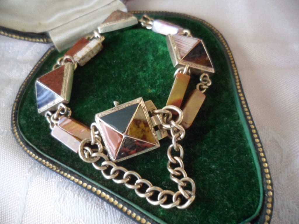 Fine Antique Victorian Vintage 9ct Gold Scottish Agate Bracelet With ...