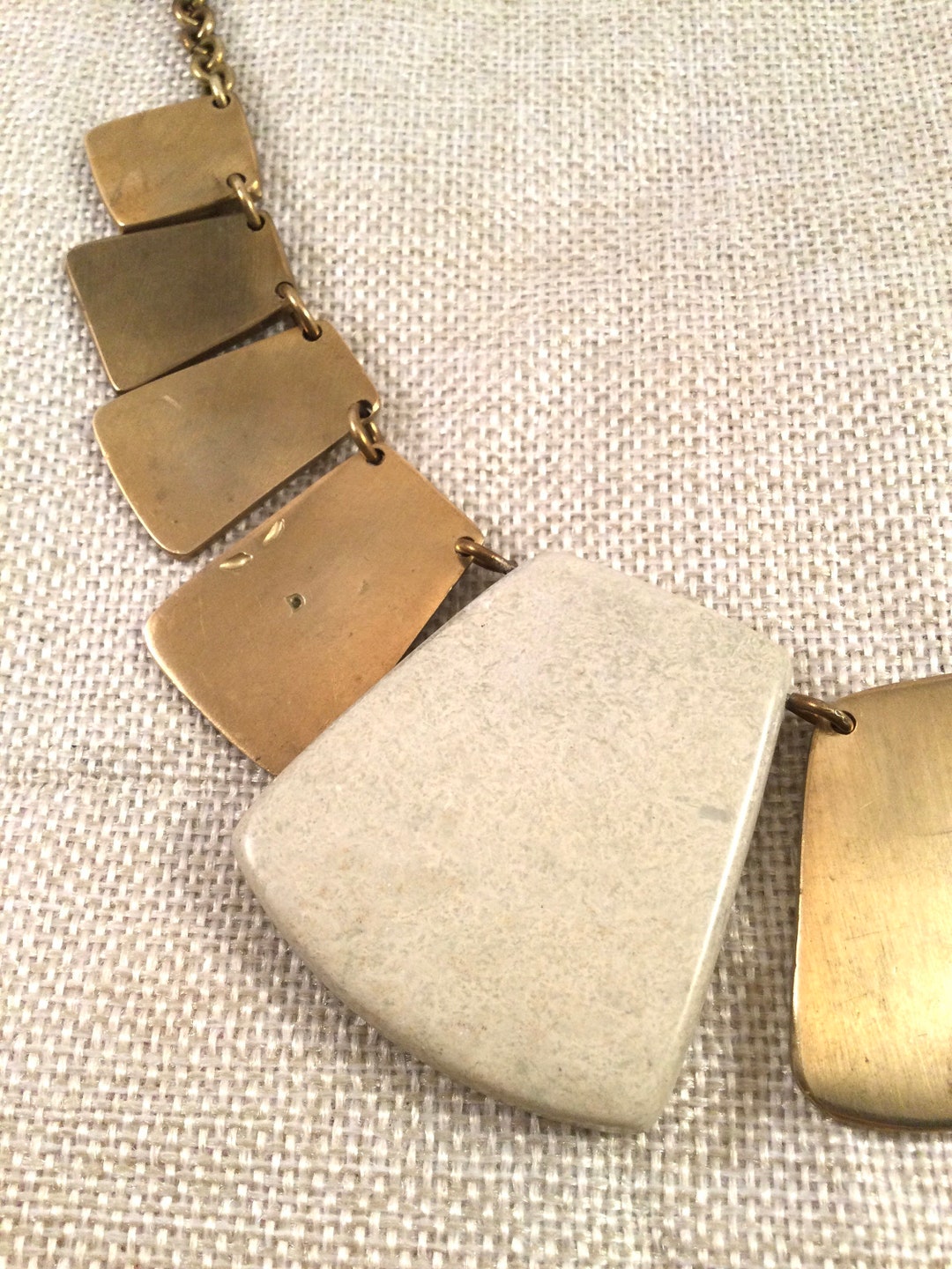 Vintage Modernist Retro Jewellery Heavy Brass and Ceramic Necklace ...