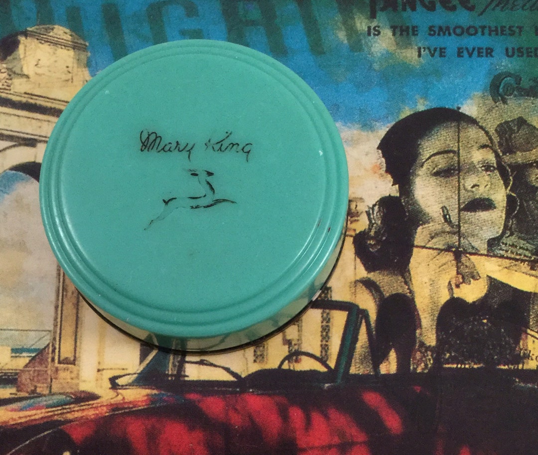 Vintage Mary King Makeup Red Rouge Powder Box Black Base Green Lid Make ...
