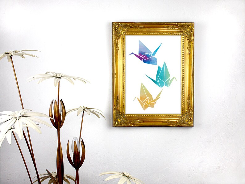 Fine-art Print Poster Origami Cranes Watercolor Minimal - Etsy