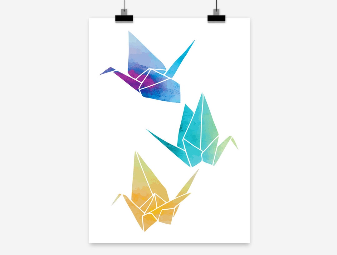 Fine-art Print Poster Origami Cranes Watercolor Minimal - Etsy
