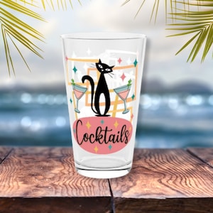 Atomic Cat Drinking Glass Mid Century Modern Glassware MCM Cat Cocktail ...
