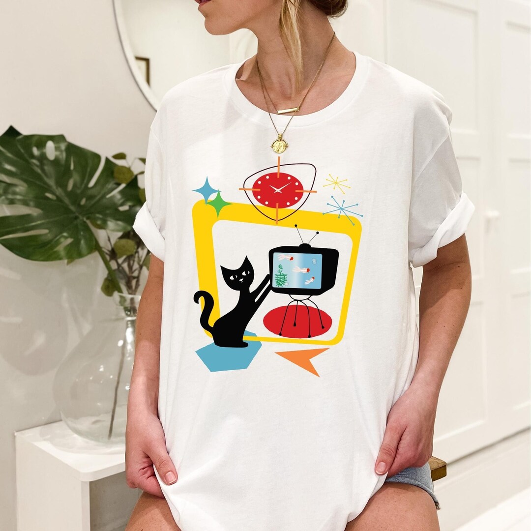 Retro Atomic Black Cat T-shirt MCM Shirt Atomic T-shirt Retro Cat Lover ...