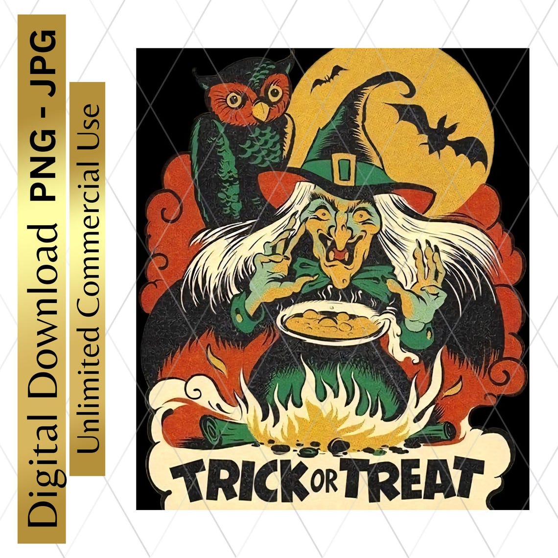 Digital Download Halloween Printable Trick or Treat Witch Retro PNG ...