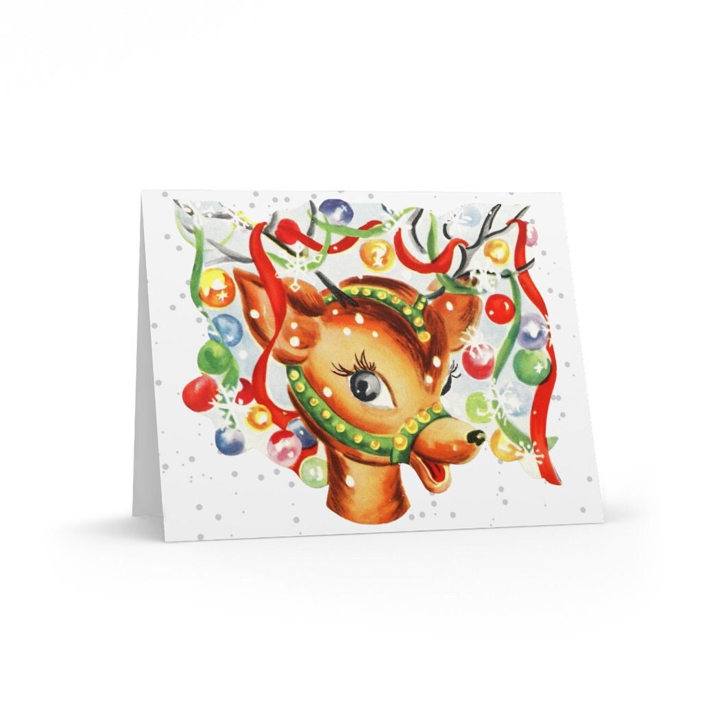 Retro Reindeer Christmas Cards MCM Christmas Greeting Cards - Etsy