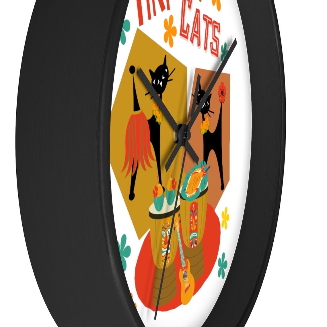Retro Atomic Black Cat Tiki Wall Clock Atomic Wall Clock - Etsy