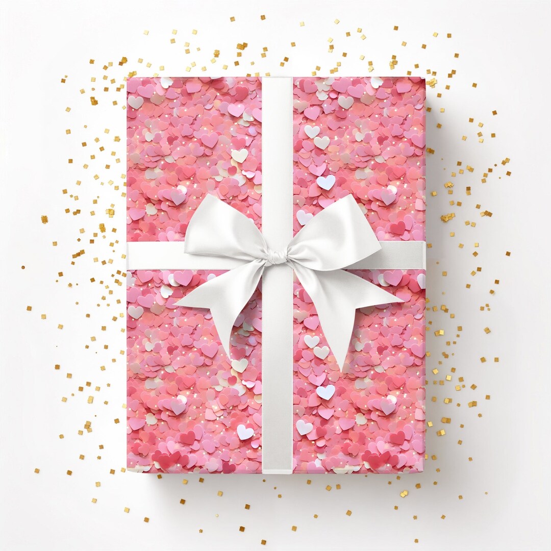 Pink Heart Confetti Gift Wrap Paper Valentine's Day Gift Wrapping Paper ...
