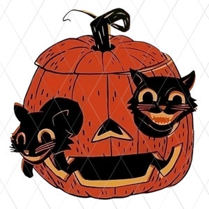 Digital Download Printable Halloween Black Cat Pumpkin PNG Clipart ...