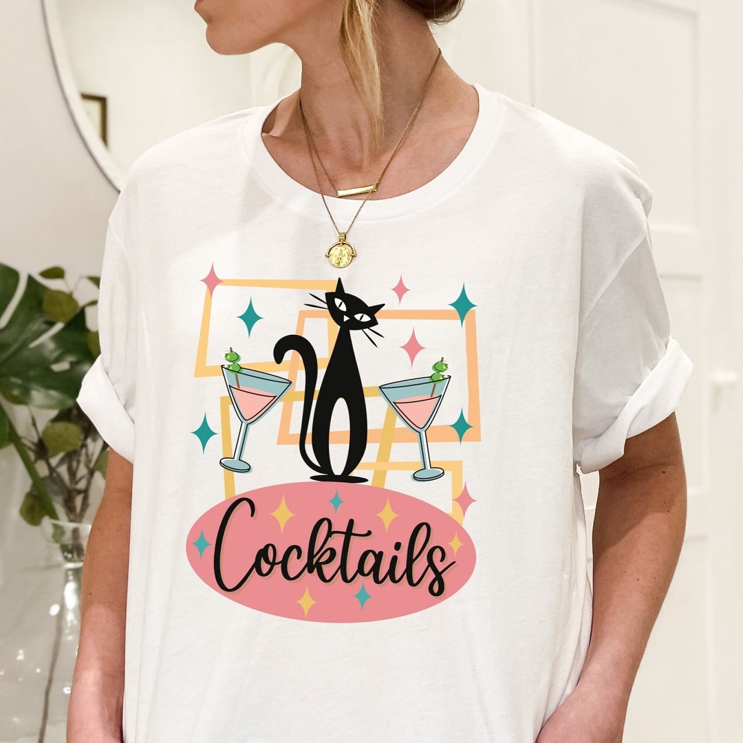 Retro Atomic Black Cat T-shirt Cocktail Tee Retro Cat Lover Shirt Mid ...