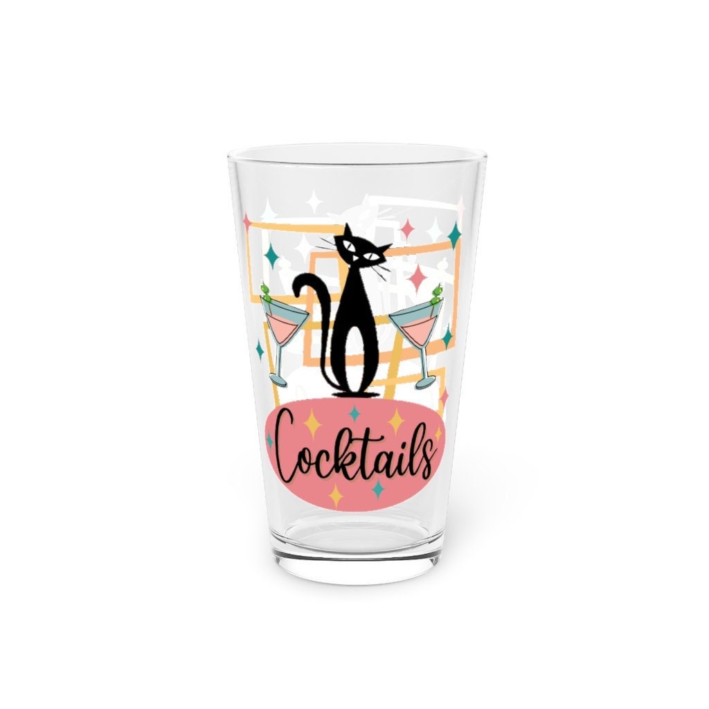 Atomic Cat Drinking Glass Mid Century Modern Glassware MCM Cat Cocktail ...