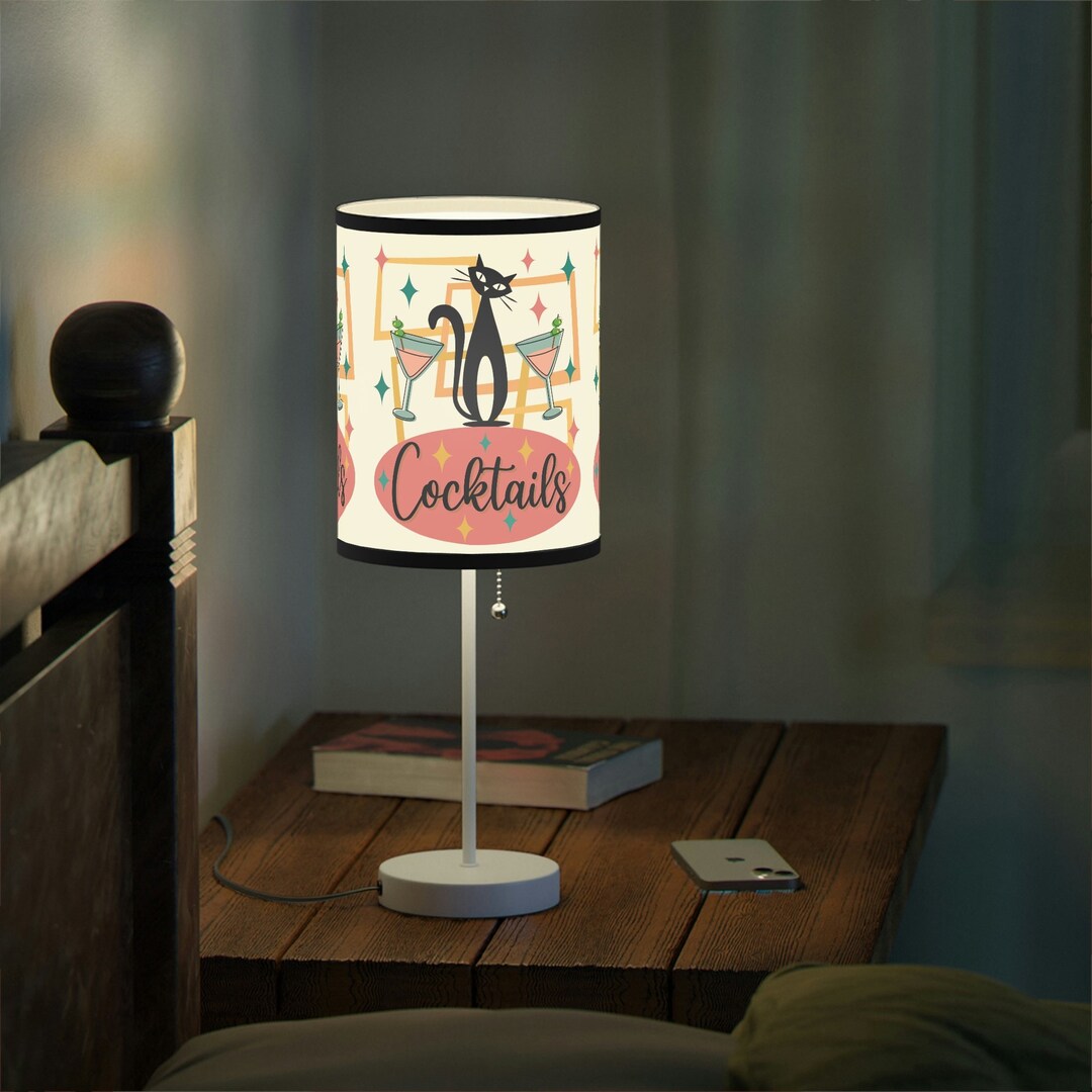 Retro Atomic Black Cat Cocktail Table Lamp, MCM Table Lamp, Retro Bar ...