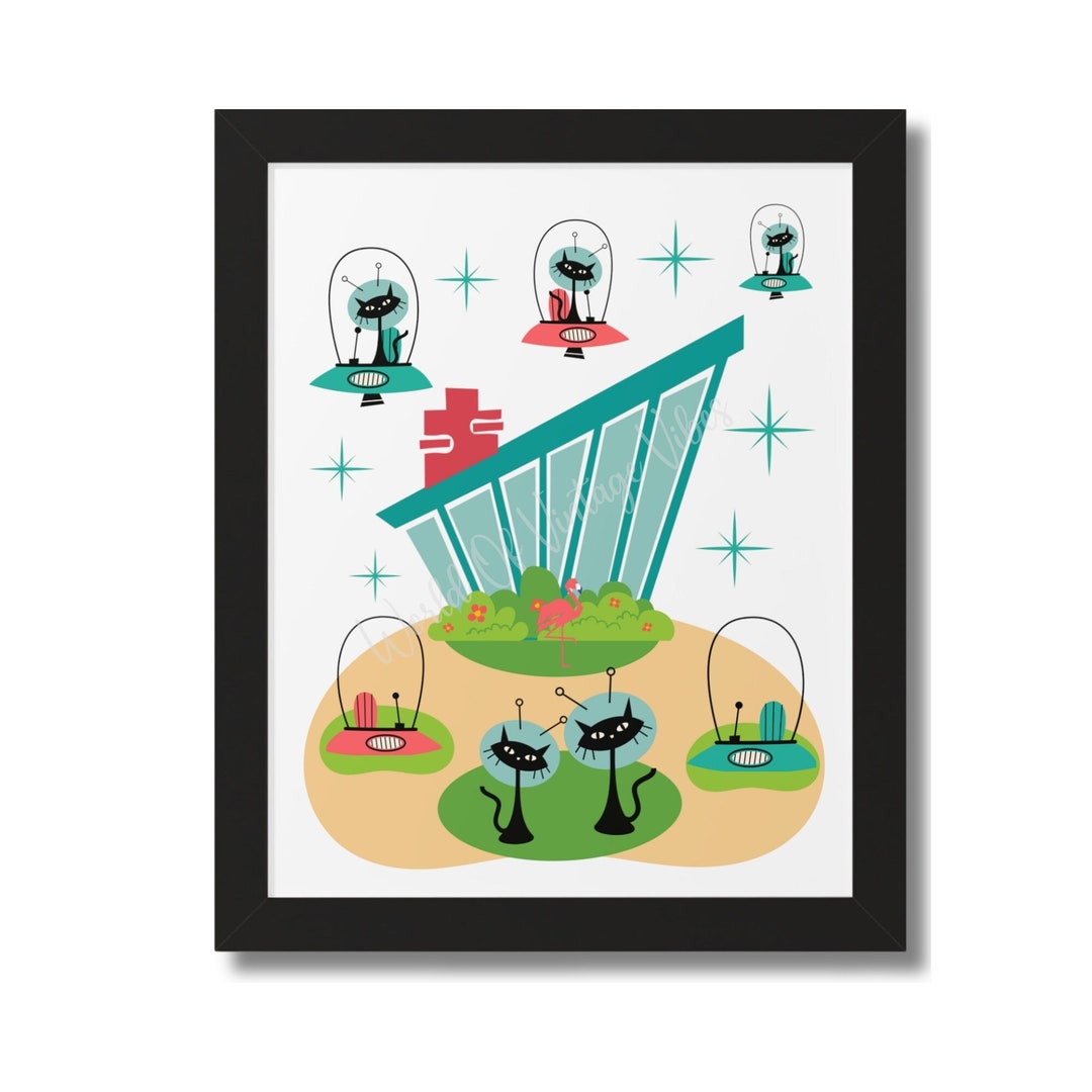Retro Atomic Space Cat Art Print Atomic Age Astronaut Cat Wall Art MCM ...