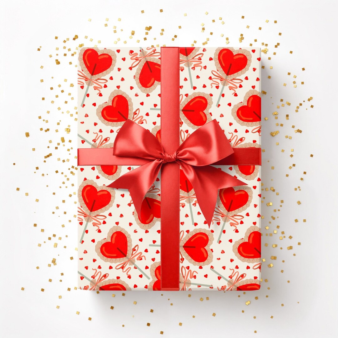 Lollipop Heart Gift Wrap Paper Valentine's Day Gift Wrapping Paper Cute ...