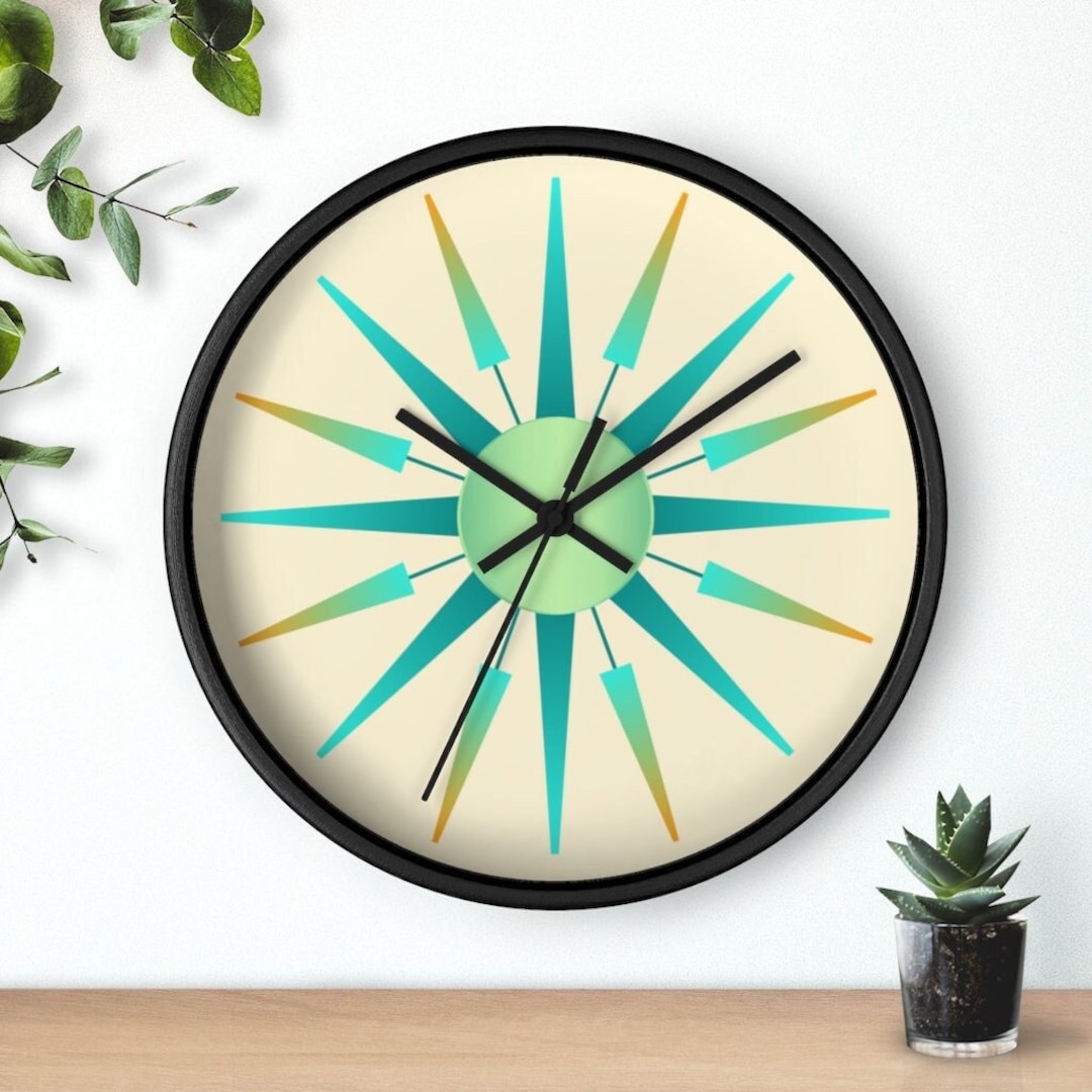 Mid Century Modern Starburst Clock Retro Atomic Starburst Wall Clock ...