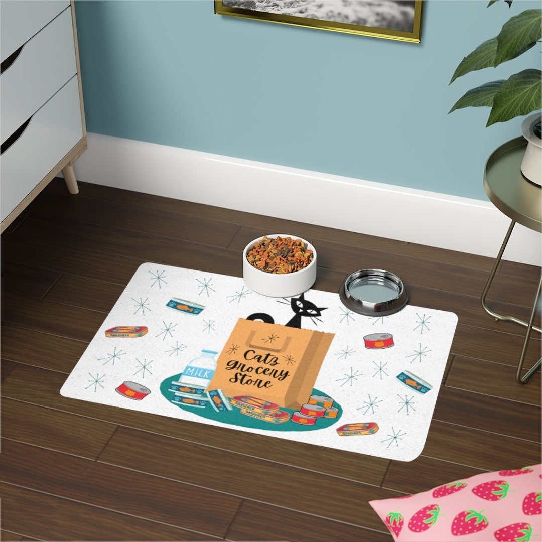 Atomic Cat Pet Food Mat, MCM Cat Food Mat, Pet Food Bowl Rug, Pet ...