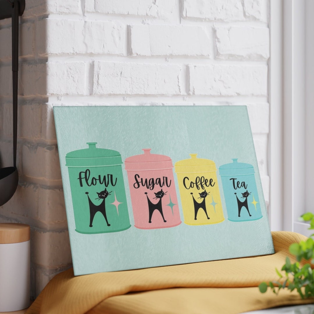 Atomic Cat Glass Cutting Board, Retro Cutting Board, Black Cat Cutting ...