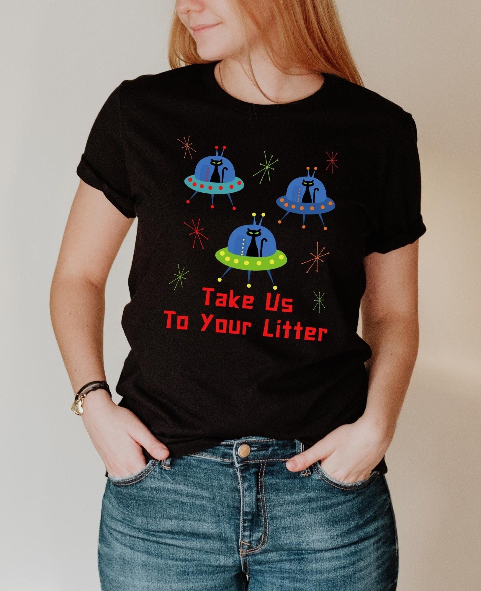 Retro Atomic Black Cat Sci Fi T-shirt Cat Lover Shirt MCM Shirt Atomic ...