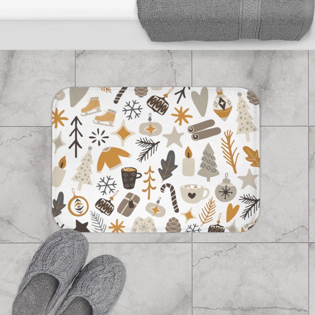 Atomic Christmas Bath Mat Christmas Doodles Bath Rug MCM - Etsy