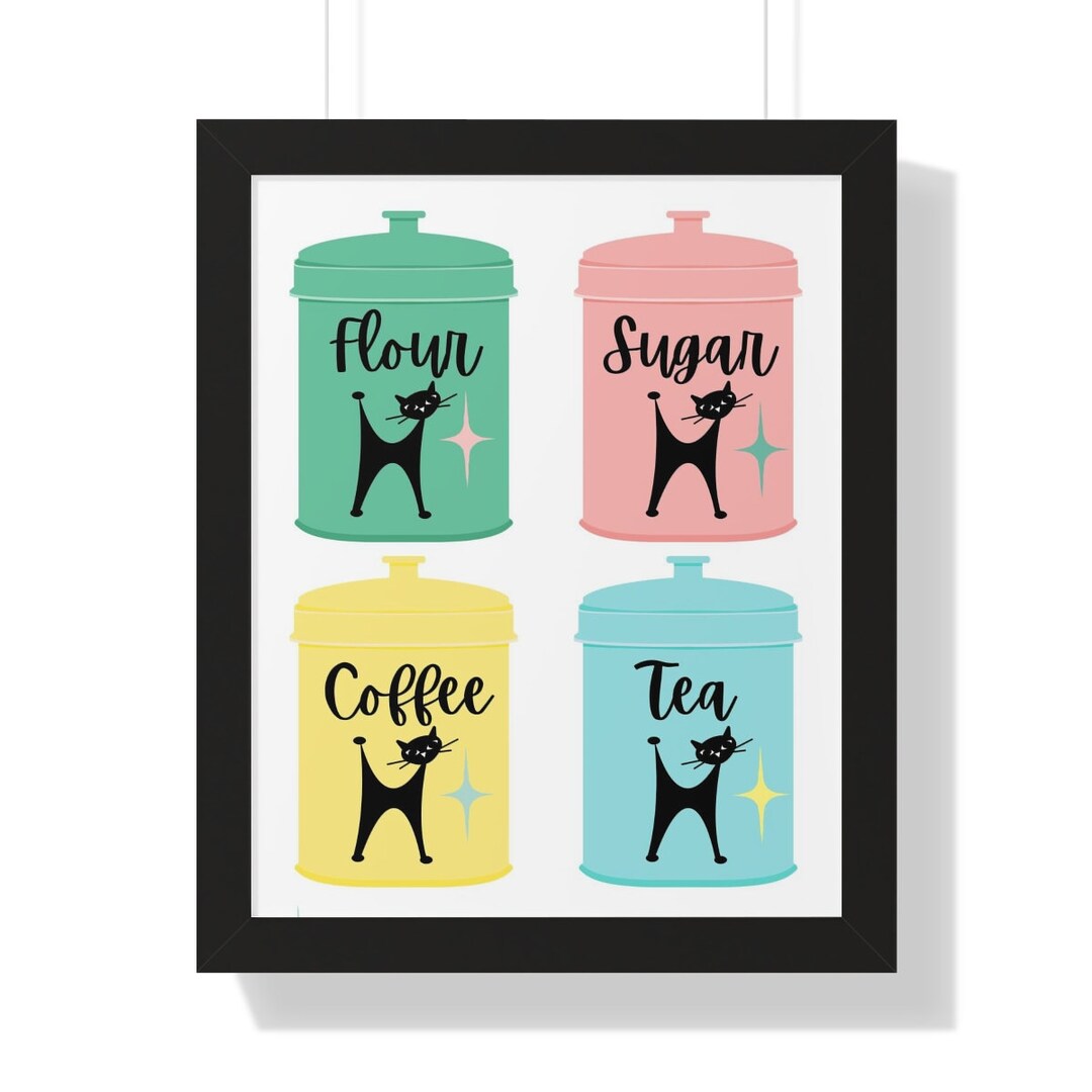 Retro Atomic Black Cat Kitchen Wall Art, Atomic Age Art Print, MCM Home ...