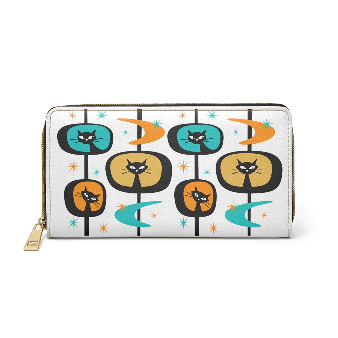 Retro Atomic Black Cat Wallet Zippered Cat Lover Wallet MCM - Etsy