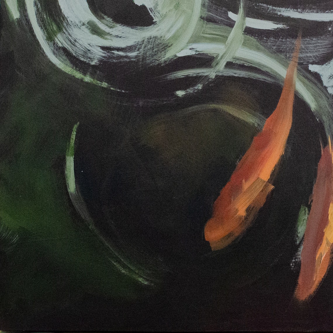 Abstract Painting of Gold Fish in a Dark Pond With Light Reflections - Etsy