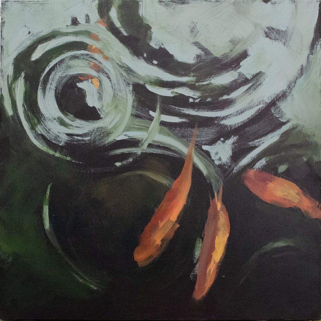 Abstract Painting of Gold Fish in a Dark Pond With Light Reflections - Etsy