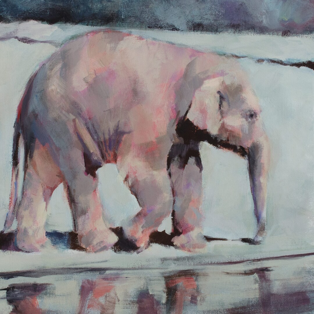 Cuadro de un elefante en suaves rosas y azules. - Etsy España