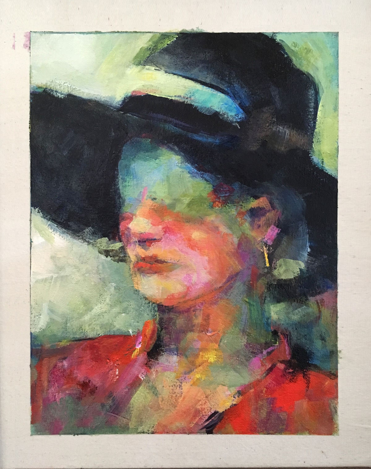 Original Portrait of Woman With a Black Hat//abstract Figure Painting ...