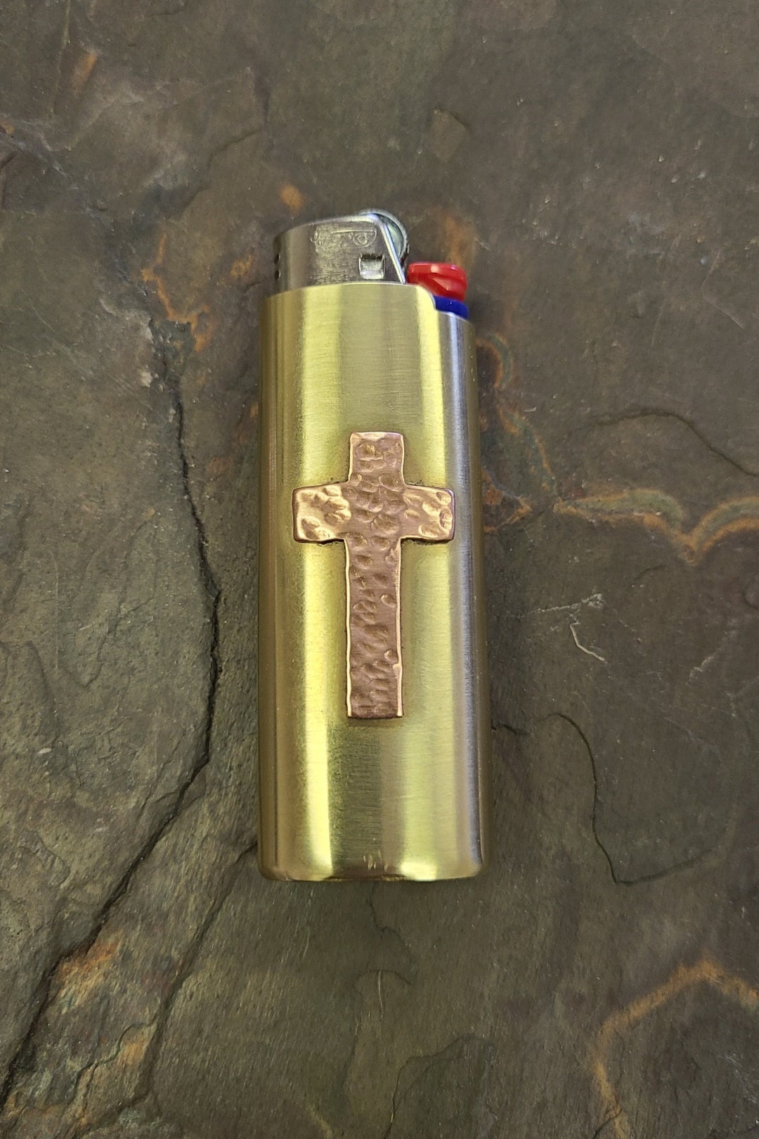Vintage Brass Lighter Case W/cross Includes New BIC Lighter FREE ...