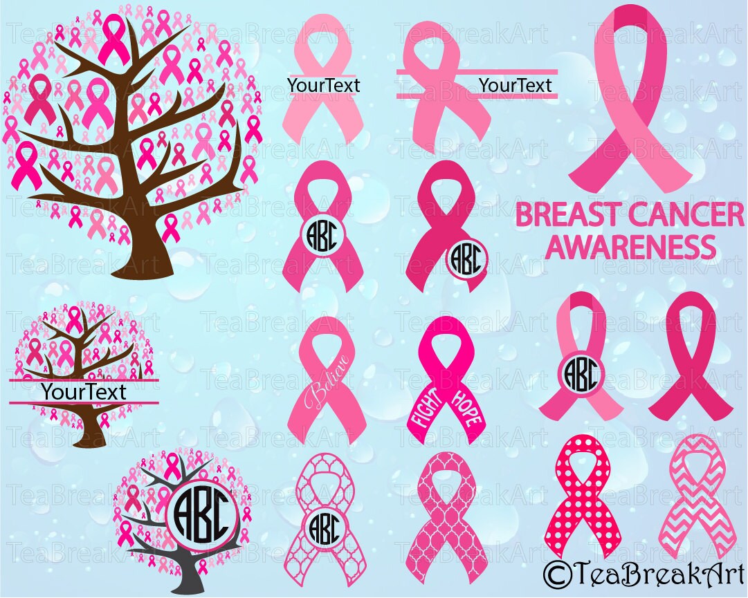 Collage Sheets Breast Cancer Awareness Ribbon Patterned Split Digital ...