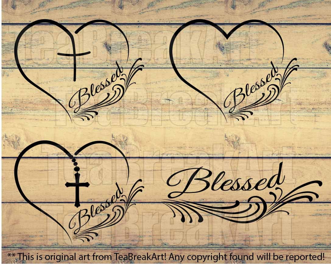 Blessed Heart Cross Design text art poster Cutting Files SVG | Etsy