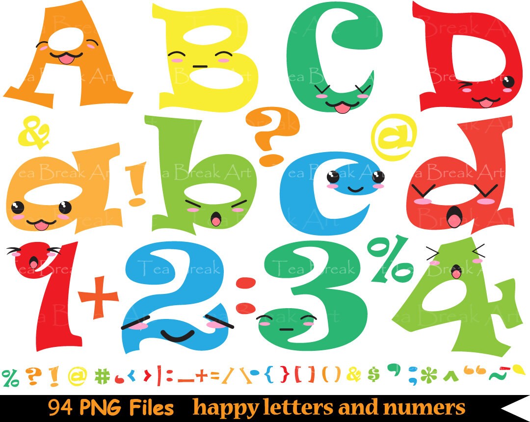 Kawaii Alphabet & Numbers Symbols Digital Clip Art - Etsy Australia