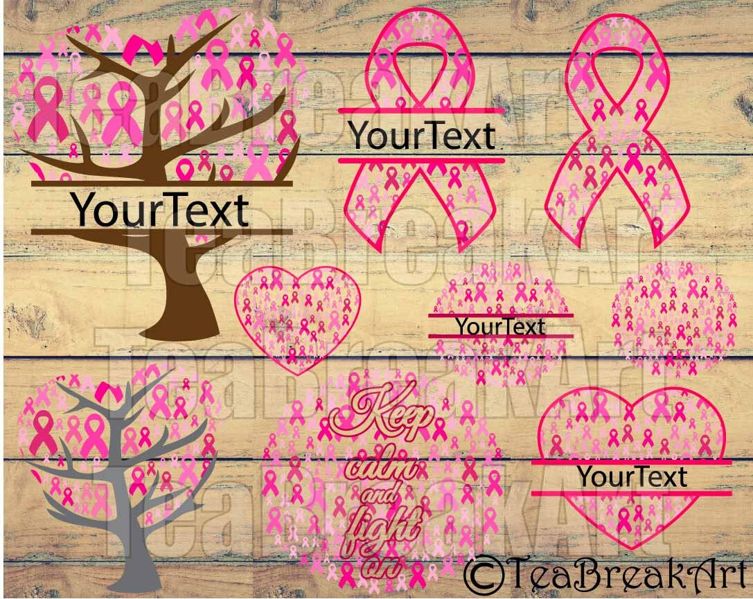 Collage Sheets Breast Cancer Awareness Ribbon Patterned Split Digital ...