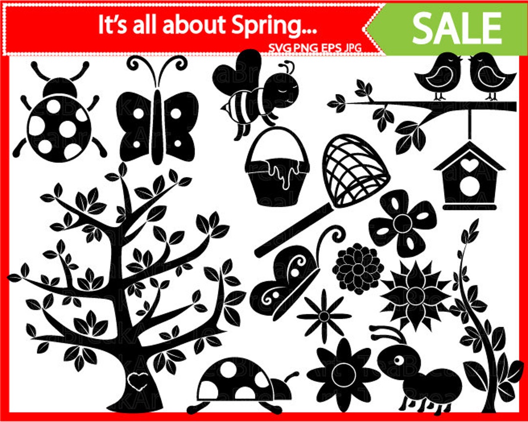 Spring Time Detailed Black Cutting Files SVG PNG EPS Jpg Instant ...