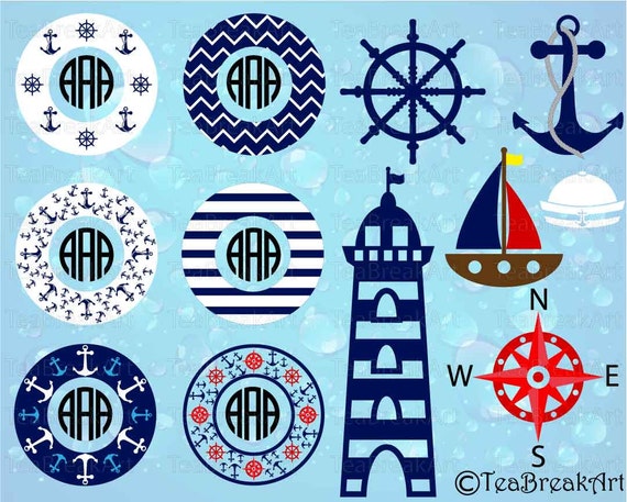 Nautical Sailor Monogram and Frames Digital Cutting Files SVG | Etsy