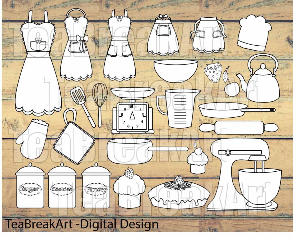 26 PNG Files Retro Kitchen Outline Digital Clip Art Graphics | Etsy