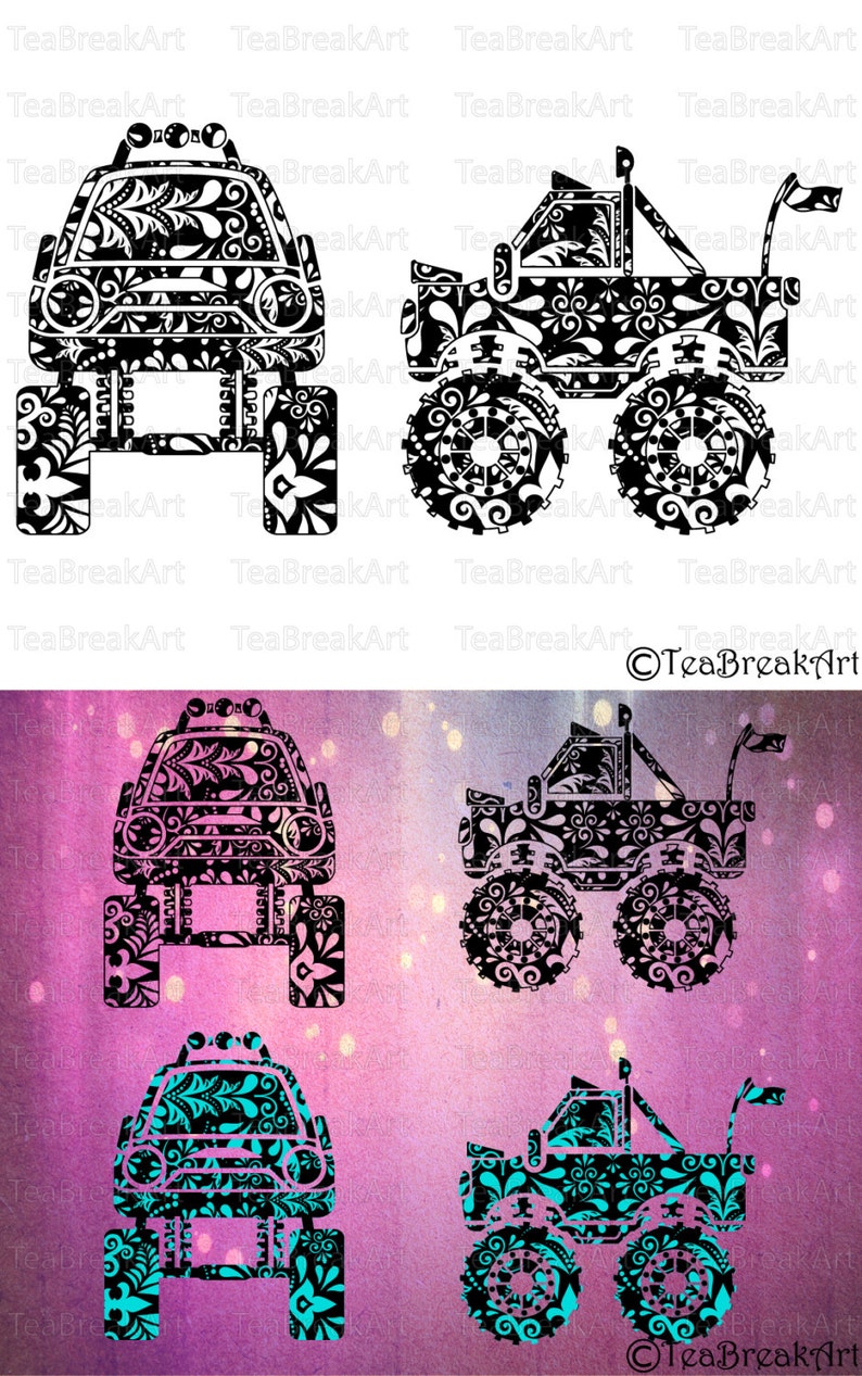 Zentangle Monster Truck pattern Cutting Files SVG PNG EPS | Etsy
