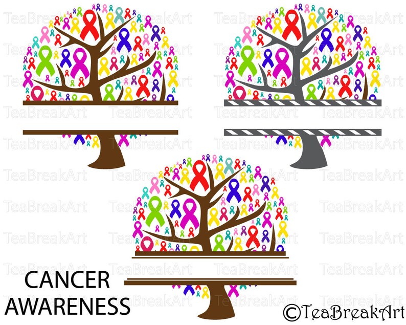 Split Multicolor Ribbons Tree Cancer Awareness Cutting Files - Etsy