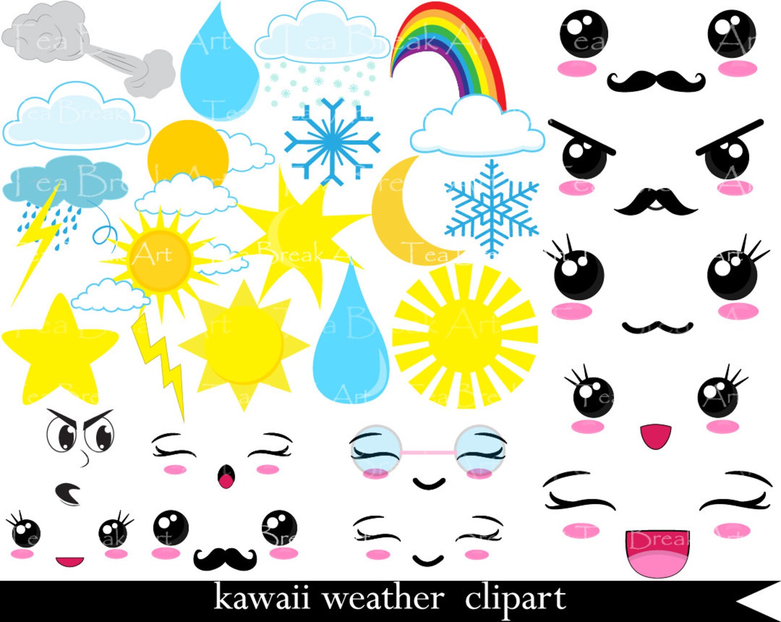 51 PNG Files Kawaii Weather Clipart Digital Clip Art - Etsy