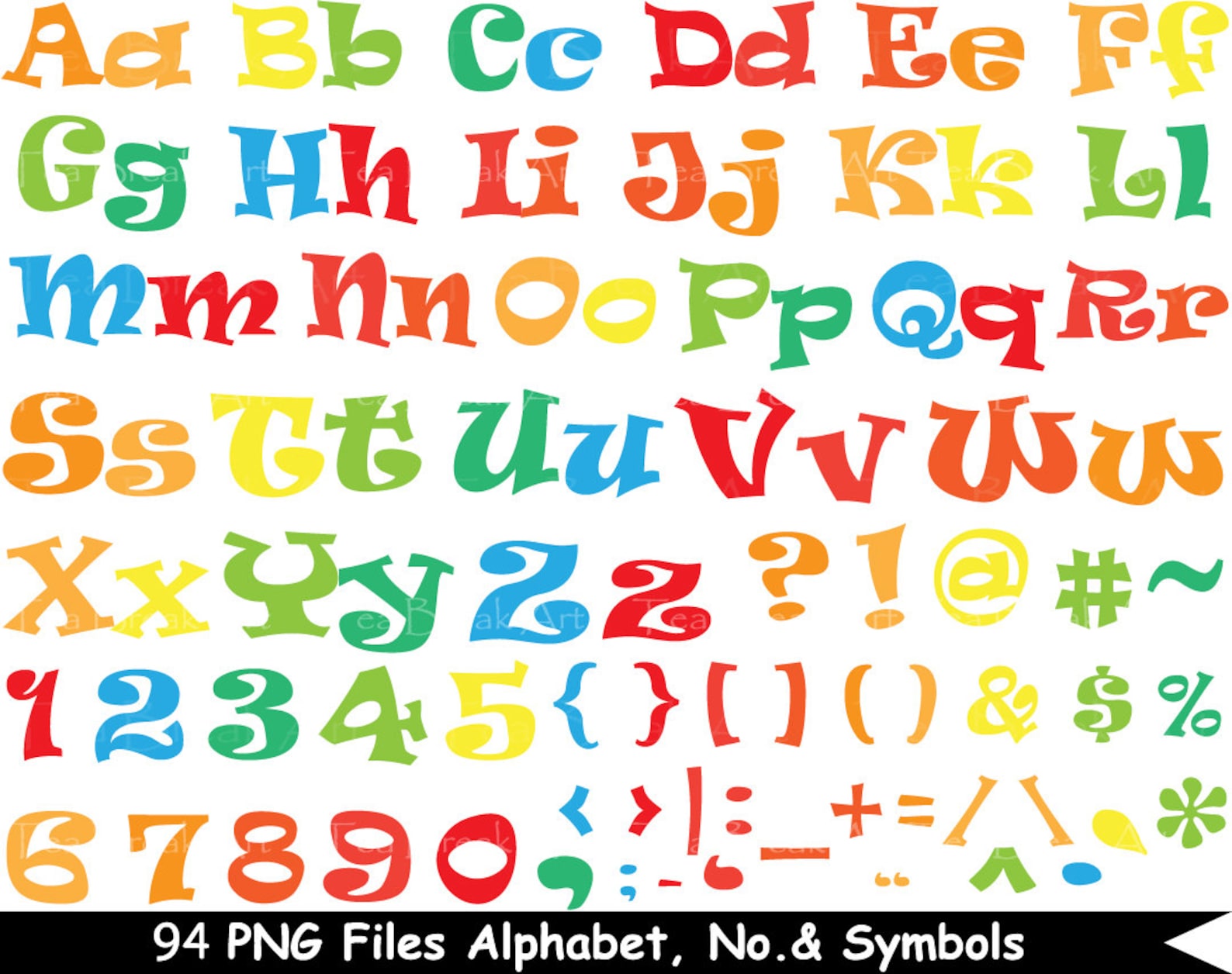 94 PNG Files Colorful Alphabet Numbers & Symbols Digital Clip - Etsy