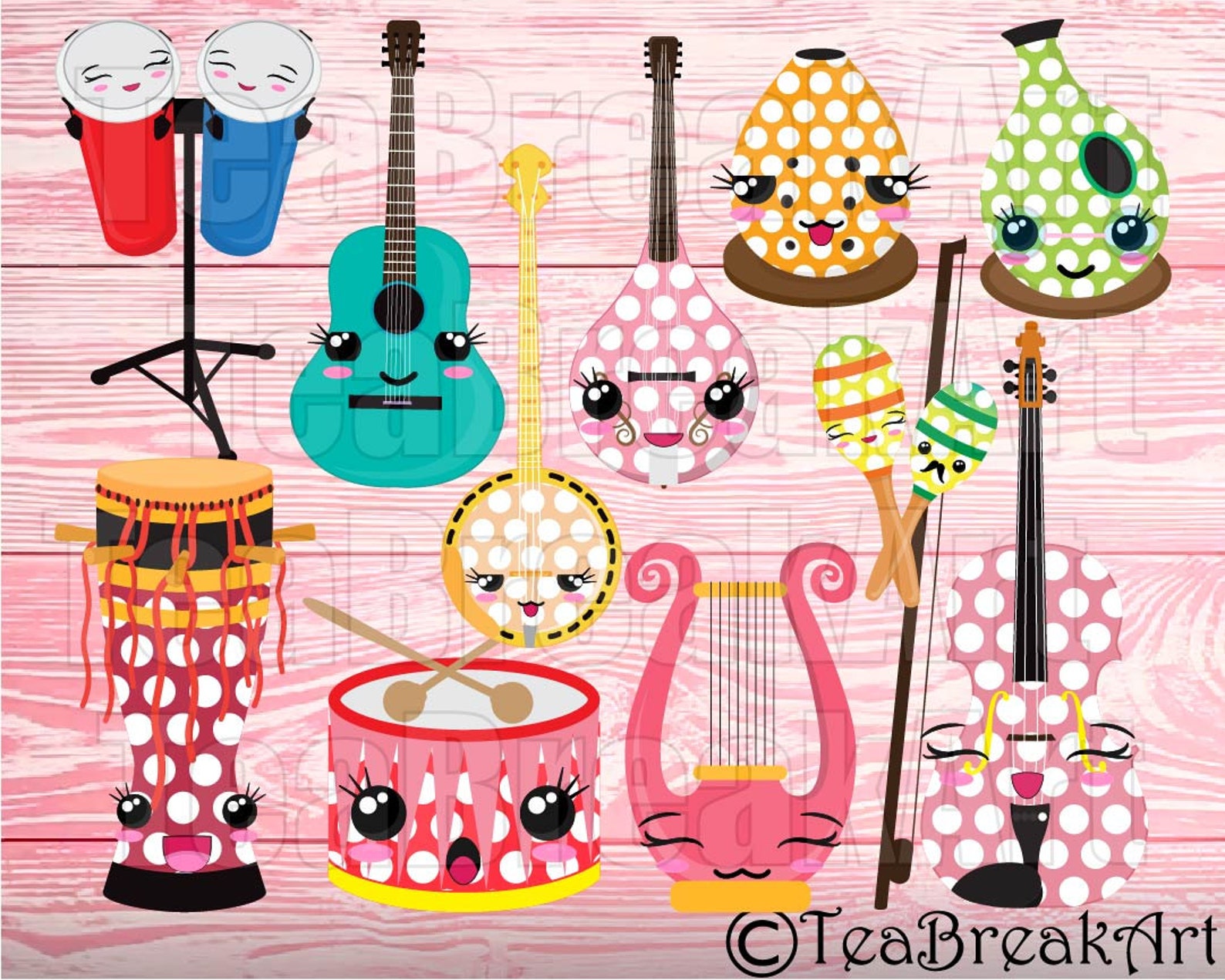 Kawaii Musical Instruments Clipart Digital Clip Art Graphics - Etsy
