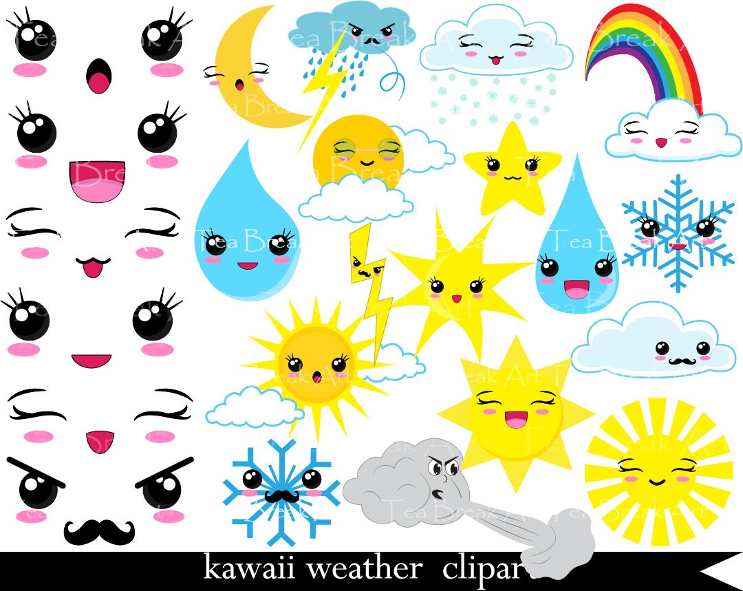 51 PNG Files Kawaii Weather Clipart Digital Clip Art - Etsy