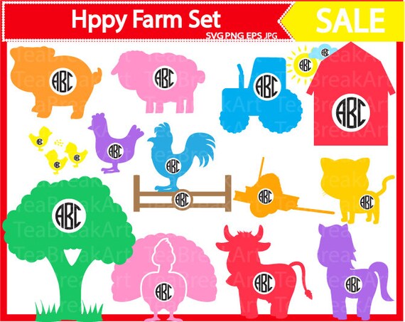 Farm Animals Circle Monogram Clipart Cutting Files SVG PNG EPS - Etsy
