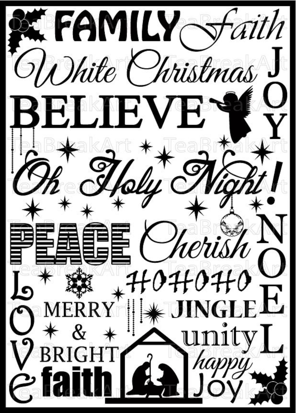 Christmas Word Art Typography PNG JPG EPS Cutting Files - Etsy