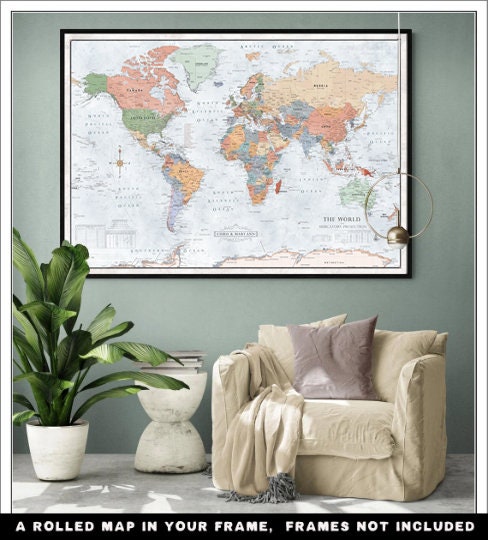 Large World Map Push Pin Travel Map Printed on Canvas A | Etsy