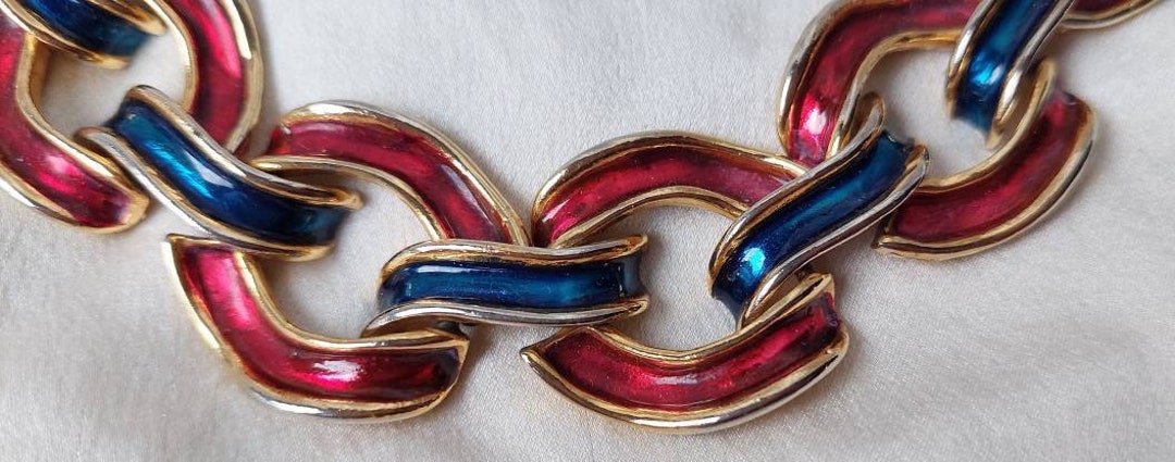 1980's Bracelet, Heavy Chunky Gilt With Red and Blue Enamel. - Etsy